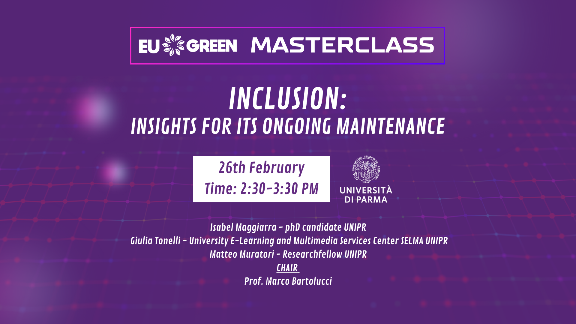 EU GREEN Masterclass: “Inclusion: Insights for its ongoing maintenance ...